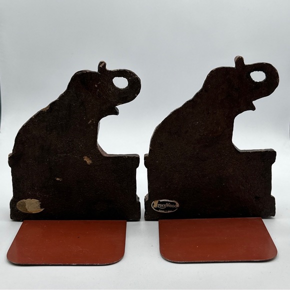 Accents | Vintage Syroco Wood Elephant Bookends Usa Faux Wooden ...